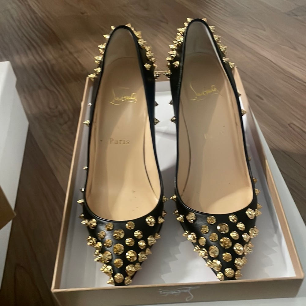 Christian Louboutin Red Bottom Black Shoes With Gold … - Gem